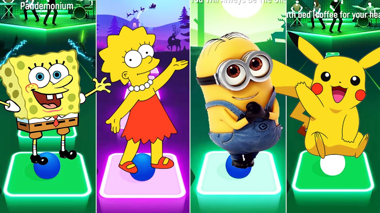 Sponge Bob VS Simpson Lisa VS Minion VS Pikachu | Tiles Hop EDM Rush ...