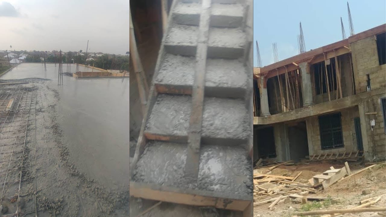 Building in Ghana:second floor casting completed - YouTube
