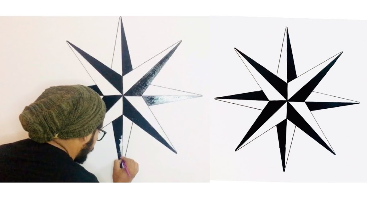 3D Compass wall painting | how to draw a 3d compass | optical illusion ...