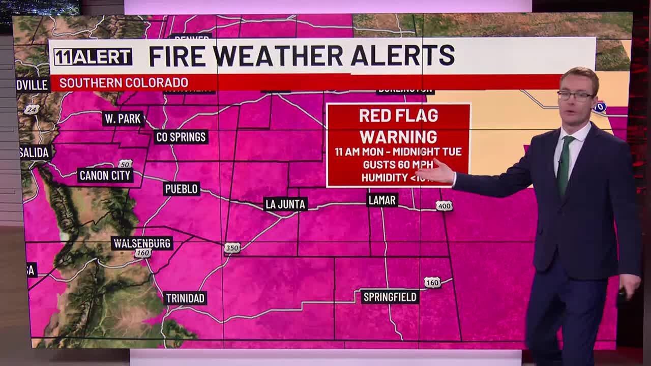 Critical fire danger Monday with dangerously low humidity - YouTube