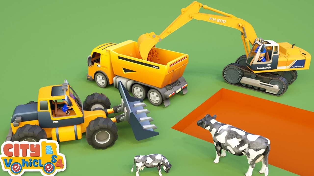 Construction Vehicles — bulldozer, excavator, backhoe loader and crane ...