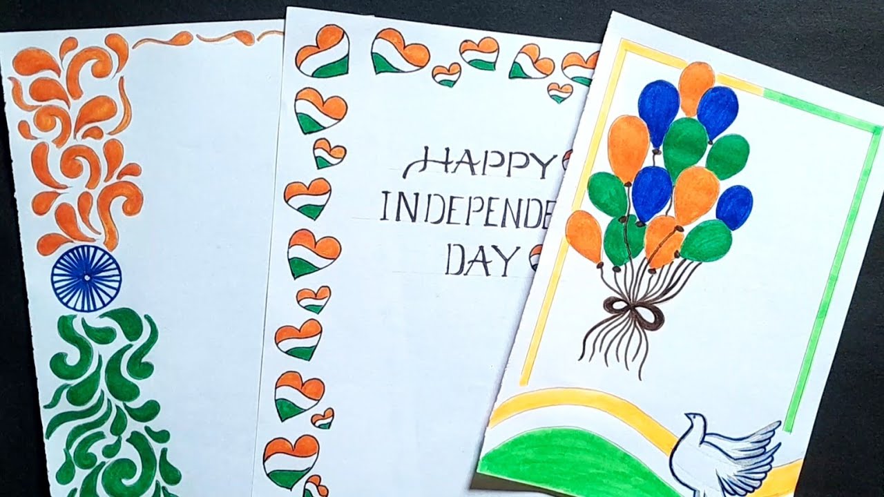 3 Tricolor 🇮🇳 side border design ideas 🇮🇳 Easy & quick border design ...