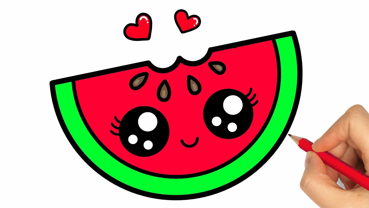 COMMENT DESSINER UNE PASTÈQUE KAWAII - YouTube
