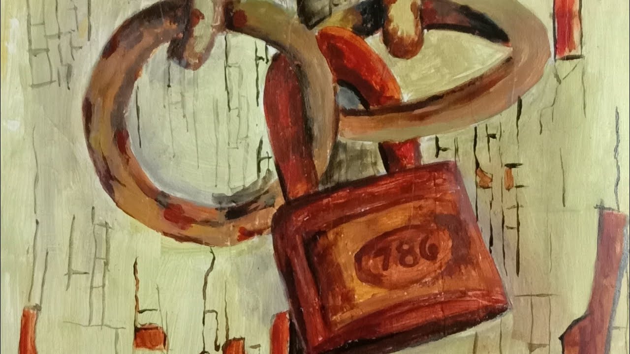 How to draw Acrylic old door lock painting from beginning || paper ...