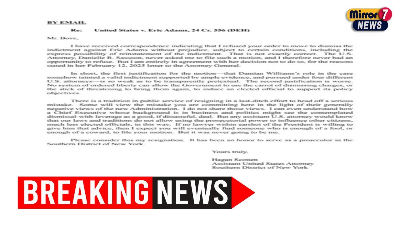 Hagan Scotten Resigns Over Alleged DOJ Interference in Eric Adams Case ...