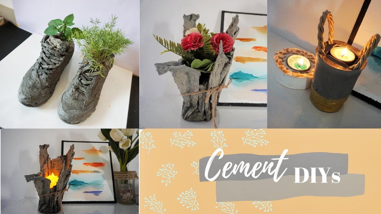 DIY CEMENT project ideas| DIY vase, shoe planter, tea light candle ...