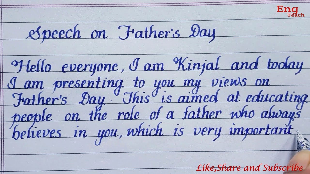 Speech on Father's Day | Writing | English Handwriting Practice | Eng ...