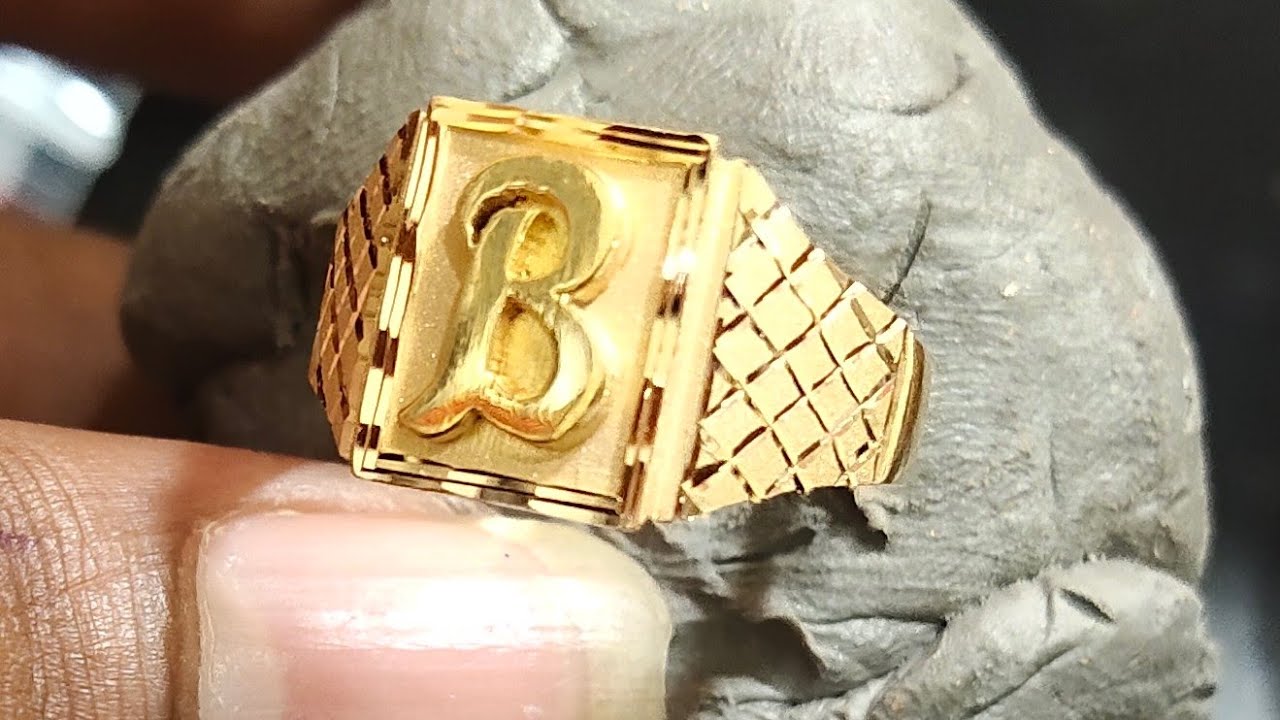 B letter gold ring in 6grams - YouTube