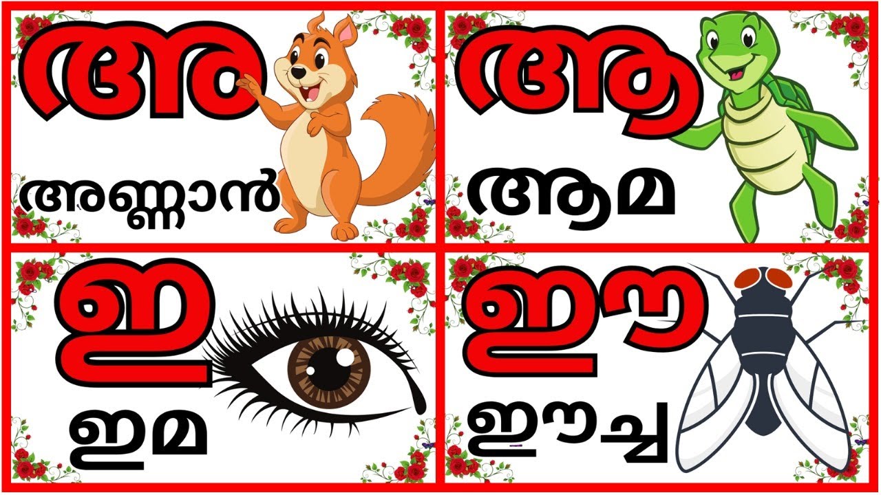 ANNAAN AAMA Malayalam Alphabet Vowels / മലയാളം അക്ഷരമാല സ്വരാക്ഷരങ്ങ ...