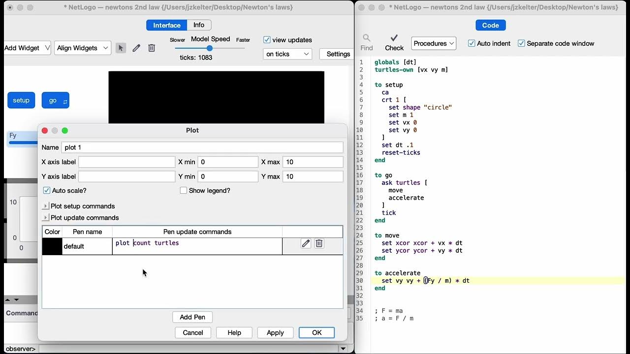 Newton's 2nd Law in NetLogo - YouTube