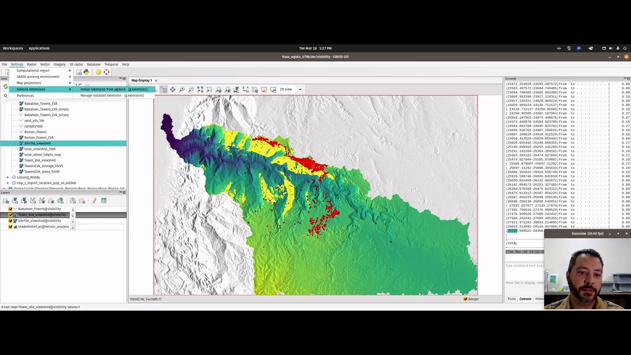 GRASS 8.4 - Viewsheds, Cumulative Viewshed Analysis, Prominence - YouTube