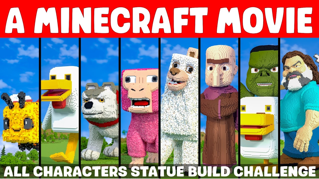 A MINECRAFT MOVIE ALL CHARACTERS STATUE BUILD CHALLENGE - NOOB vs PRO ...