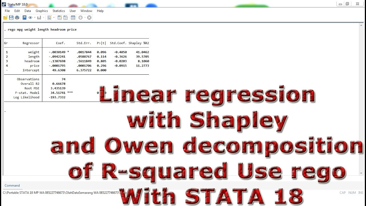 Linear Regression With Shapley And Owen Decomposition Of R Squared Use Rego With Stata 18 Youtube