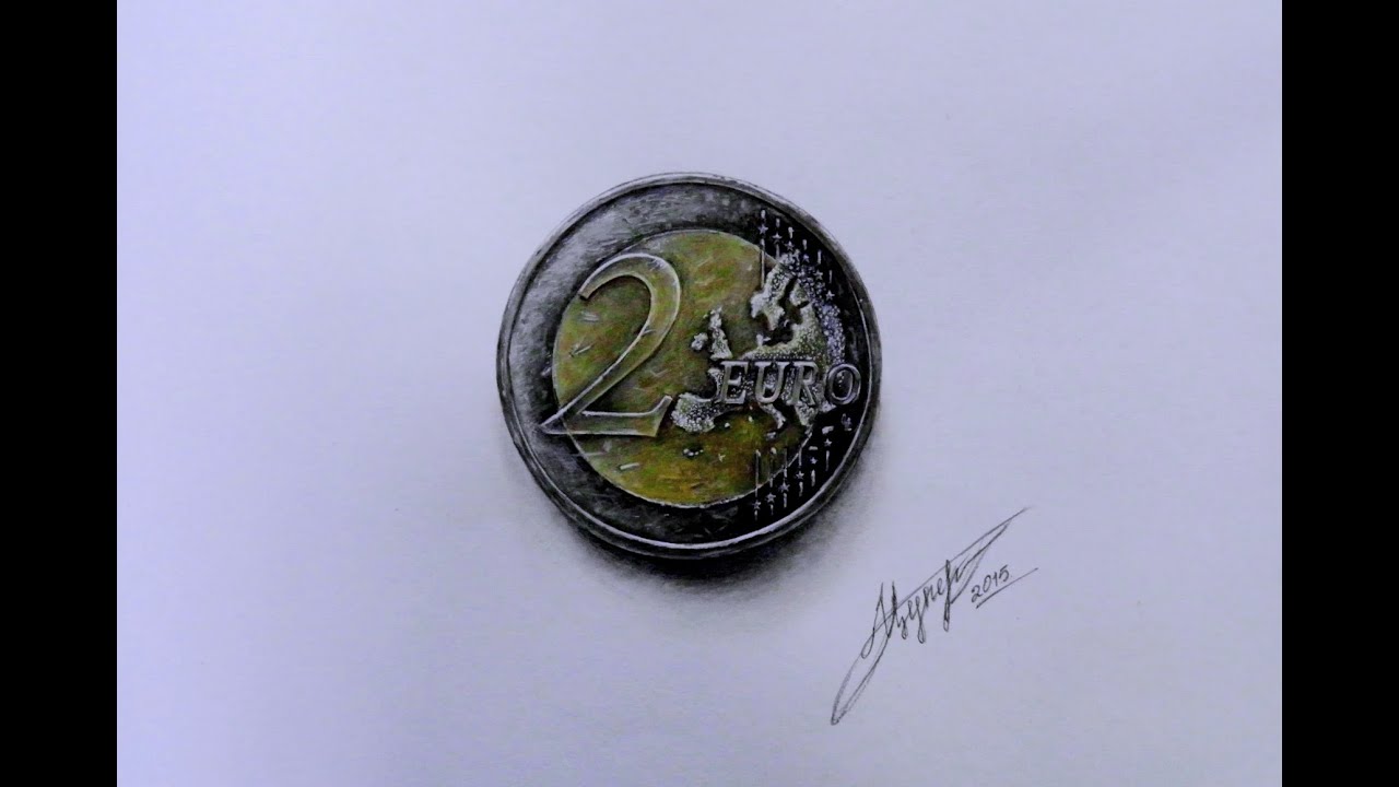 Drawing 2 euro coin Realistic 3D drawing! - YouTube