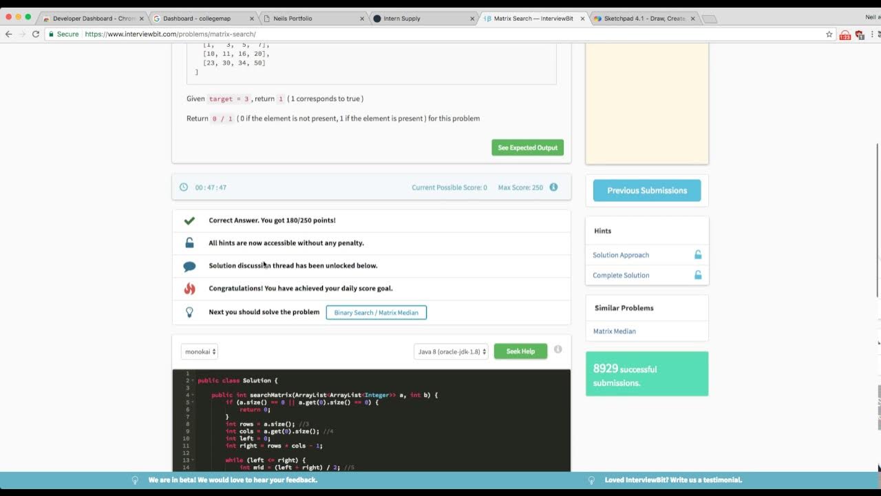 Interviewbit | matrix search - YouTube