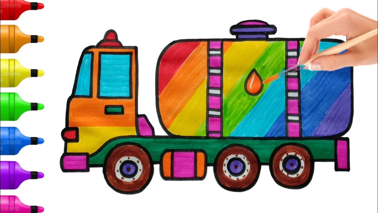 FUEL TRUCK Drawing and Colouring for Kids & Toddlers || How to Draw ...