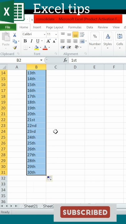 How to write 1st, 2nd, 3rd, ...30th in Excel| एक्सेल में १,२,३,..३० ...