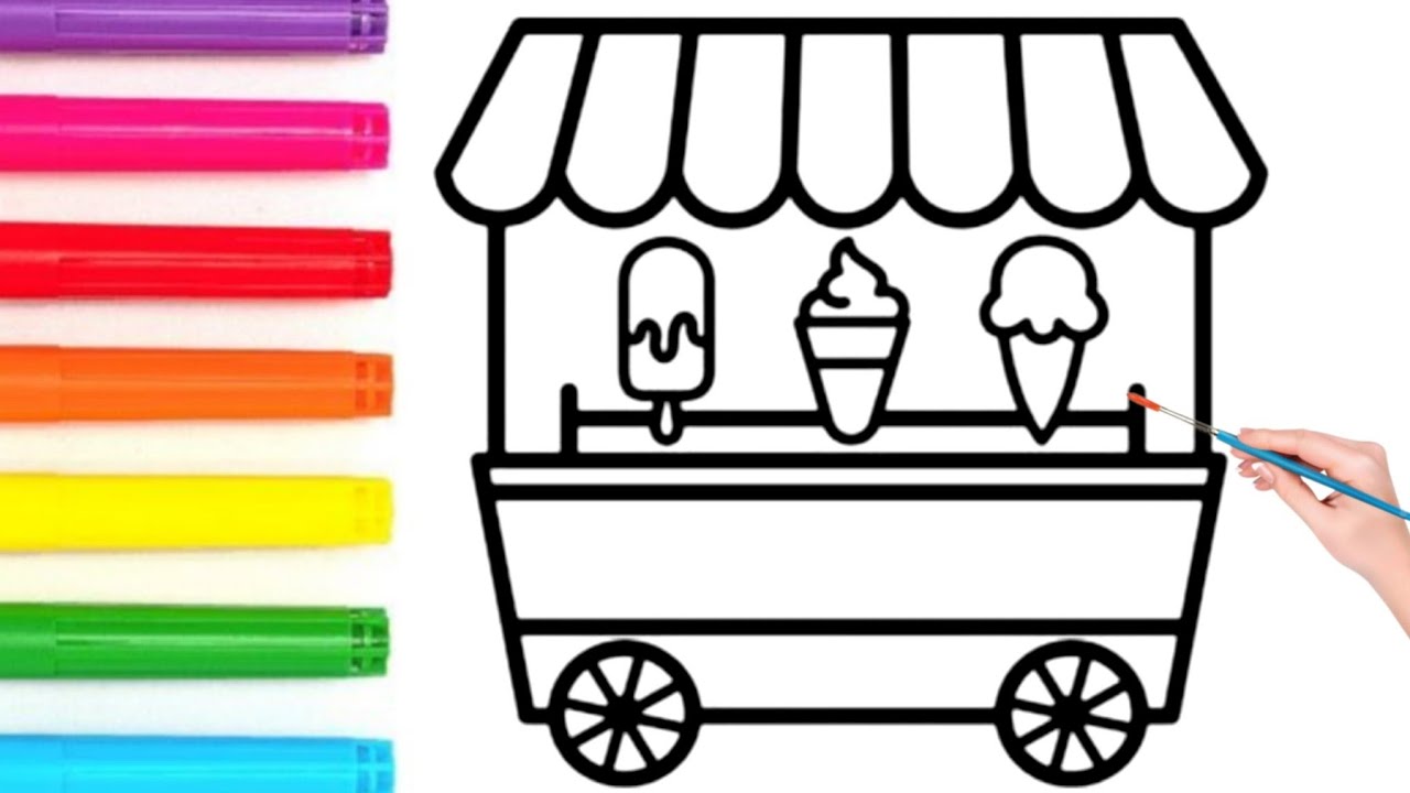 🍦Ice cream Cart coloring for kids |Fun kids coloring| Easy doodling ...
