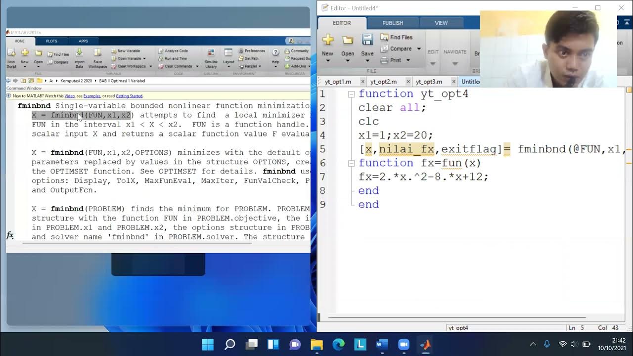 Optimasi 1 Variabel dengan Fminbnd di Matlab - YouTube