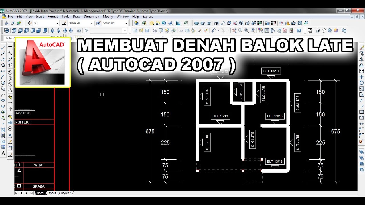 Membuat Denah Balok Late Autocad (Type 36 Part 11) - YouTube
