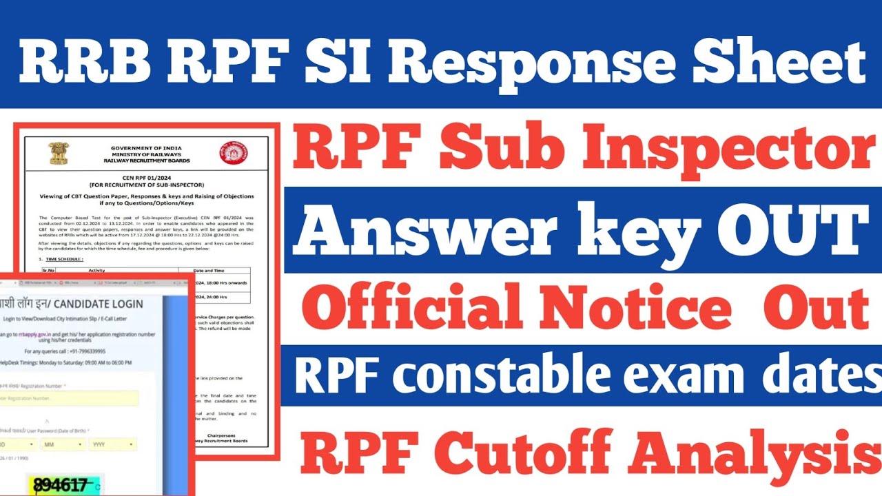 RRB RPF SI Exam Answer key Out | RPF Sub Inspector Response Sheet | RPF ...