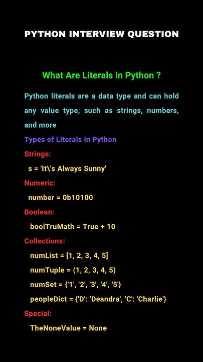 What are literals in Python ? - YouTube