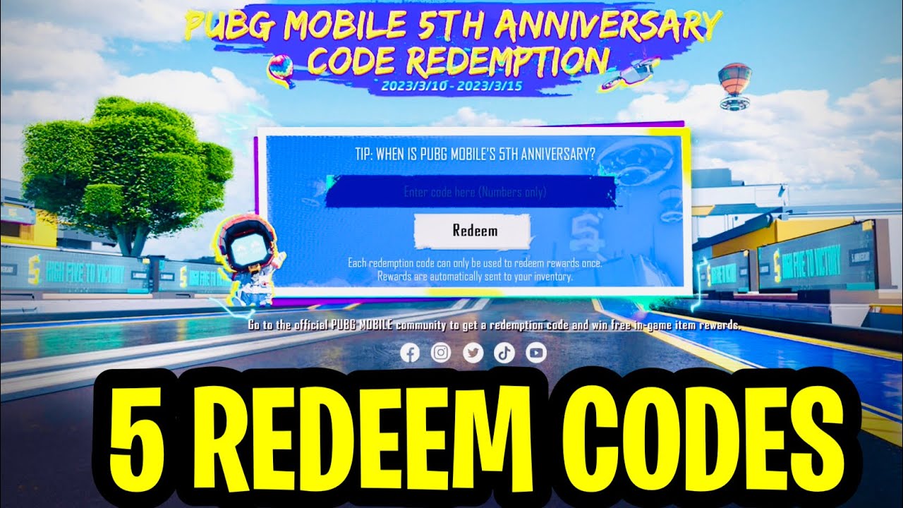 Pubg mobile 5th anniversary redemption code | 5th anniversary redeem ...