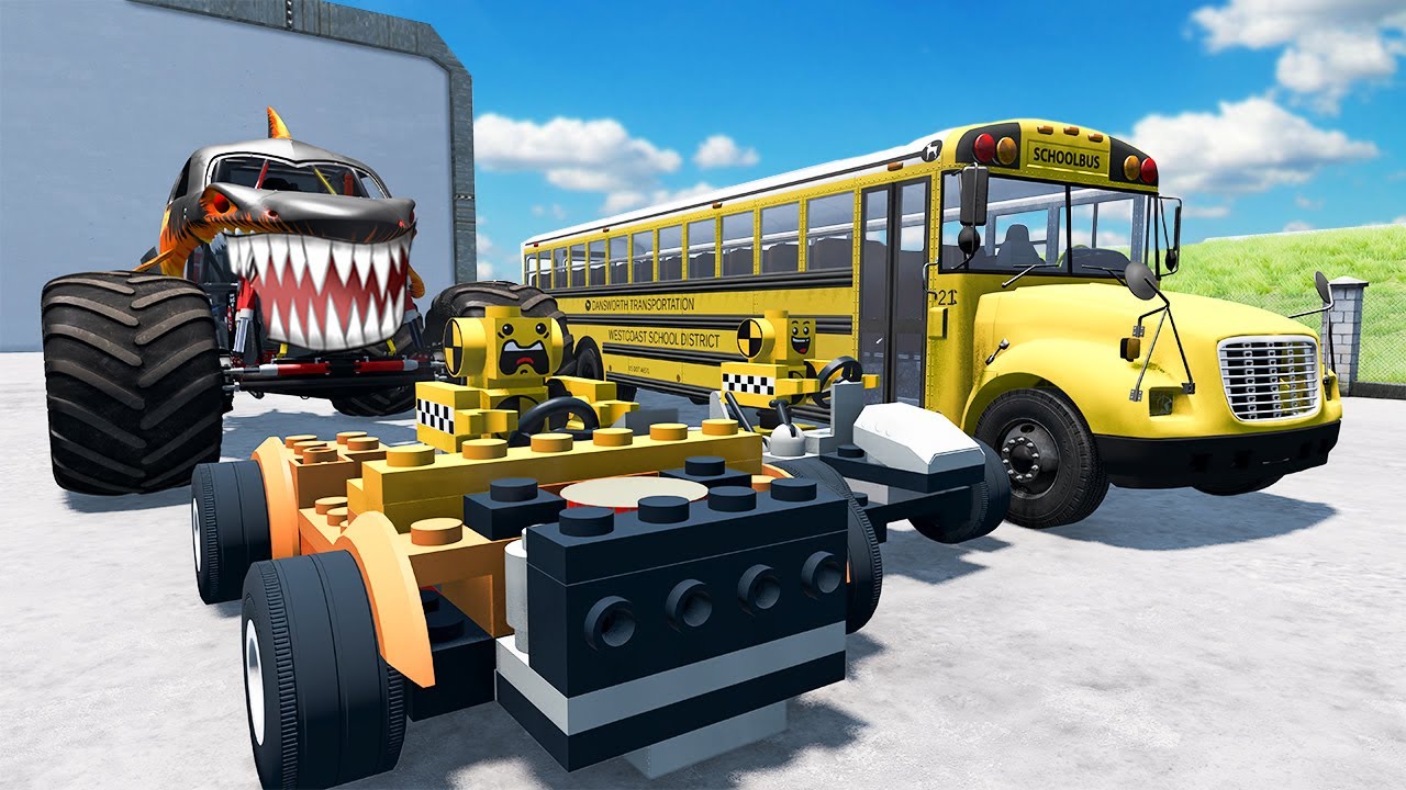 MONSTER SHARK TRUCK VS LEGO CARS - YouTube