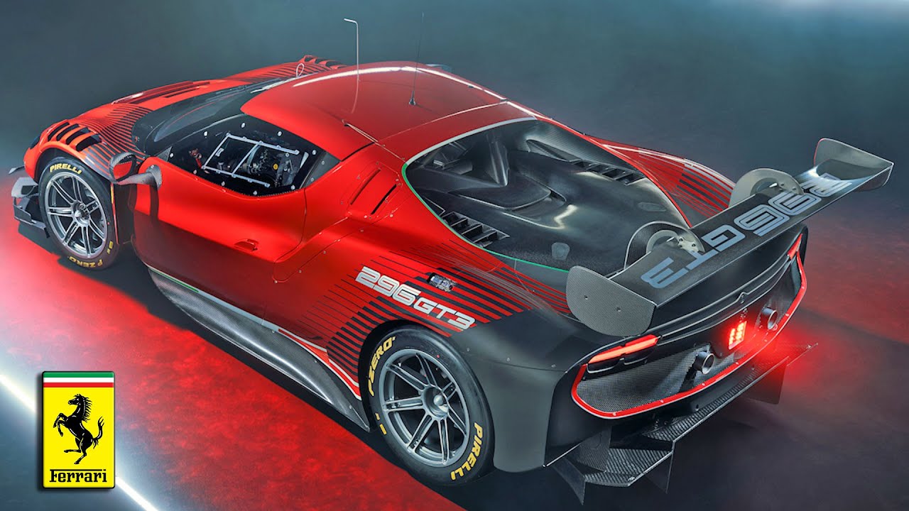 FERRARI 296 GT3 with a mid rear mounted six cylinder engine - YouTube