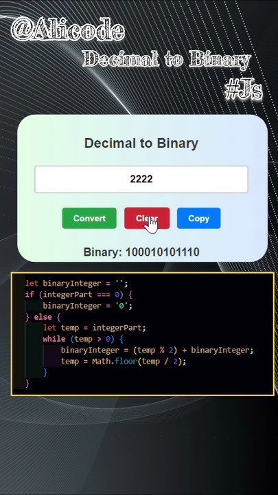 Day 36 New Decimal To Binary Converter Project Using Javascript Javascriptprojects Coding