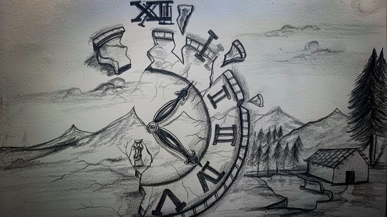 Clock Drawing Easy Design | Easy Clock drawing || Landscape clock ...