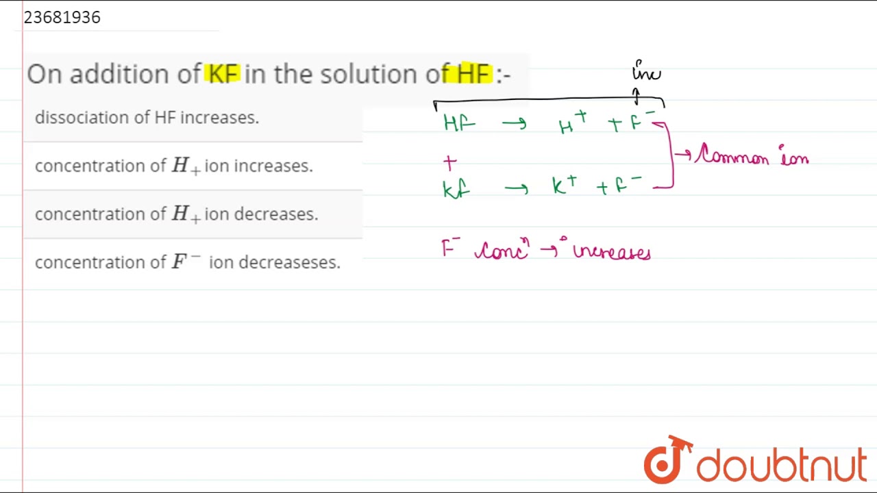 On addition of KF in the solution of HF :- - YouTube