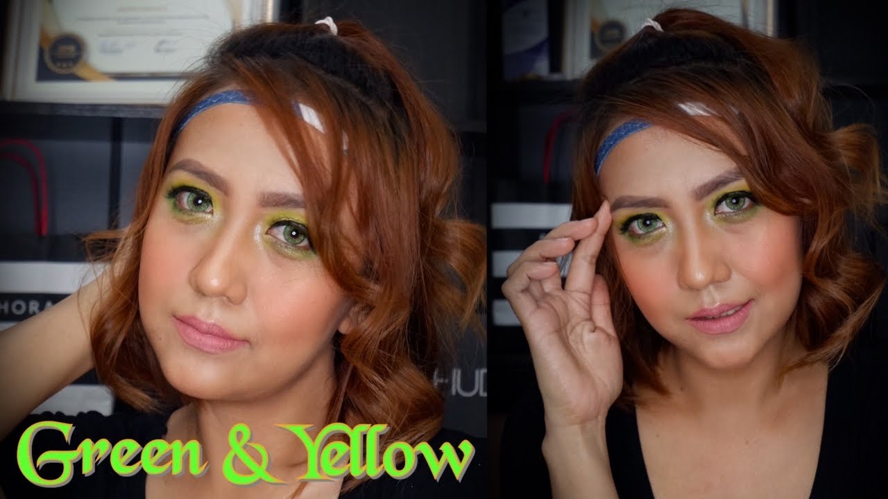 GREEN & YELLOW EYE MAKE UP TUTORIAL | AI RES - YouTube