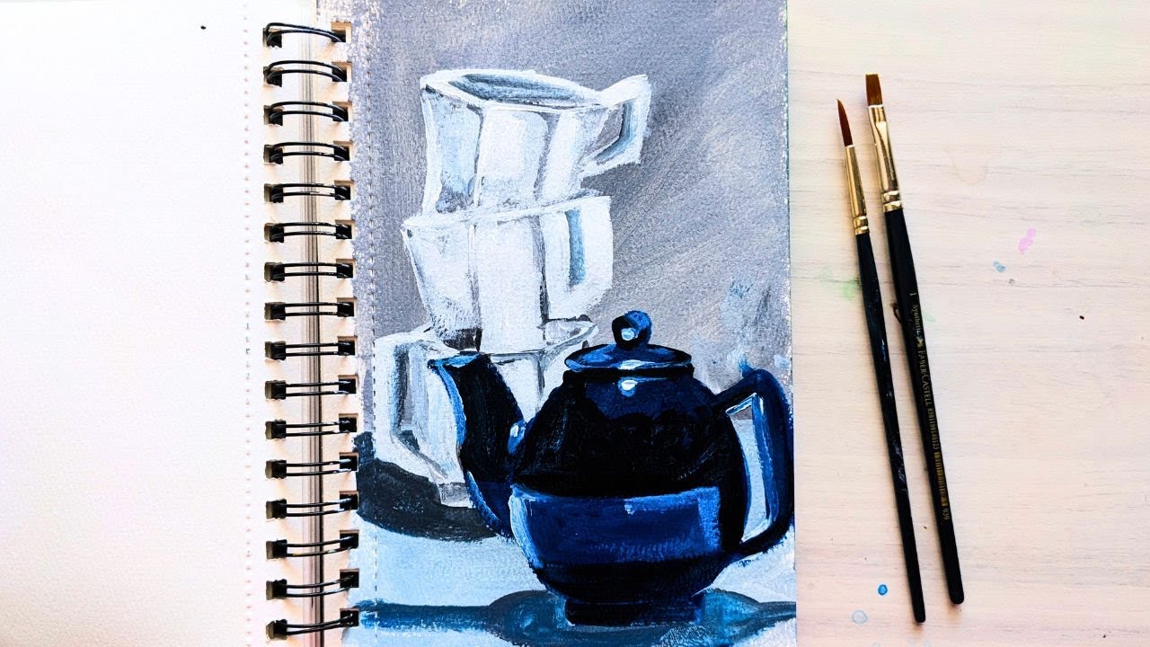 Coffee Pot and Cups | Acrylic still life painting - YouTube