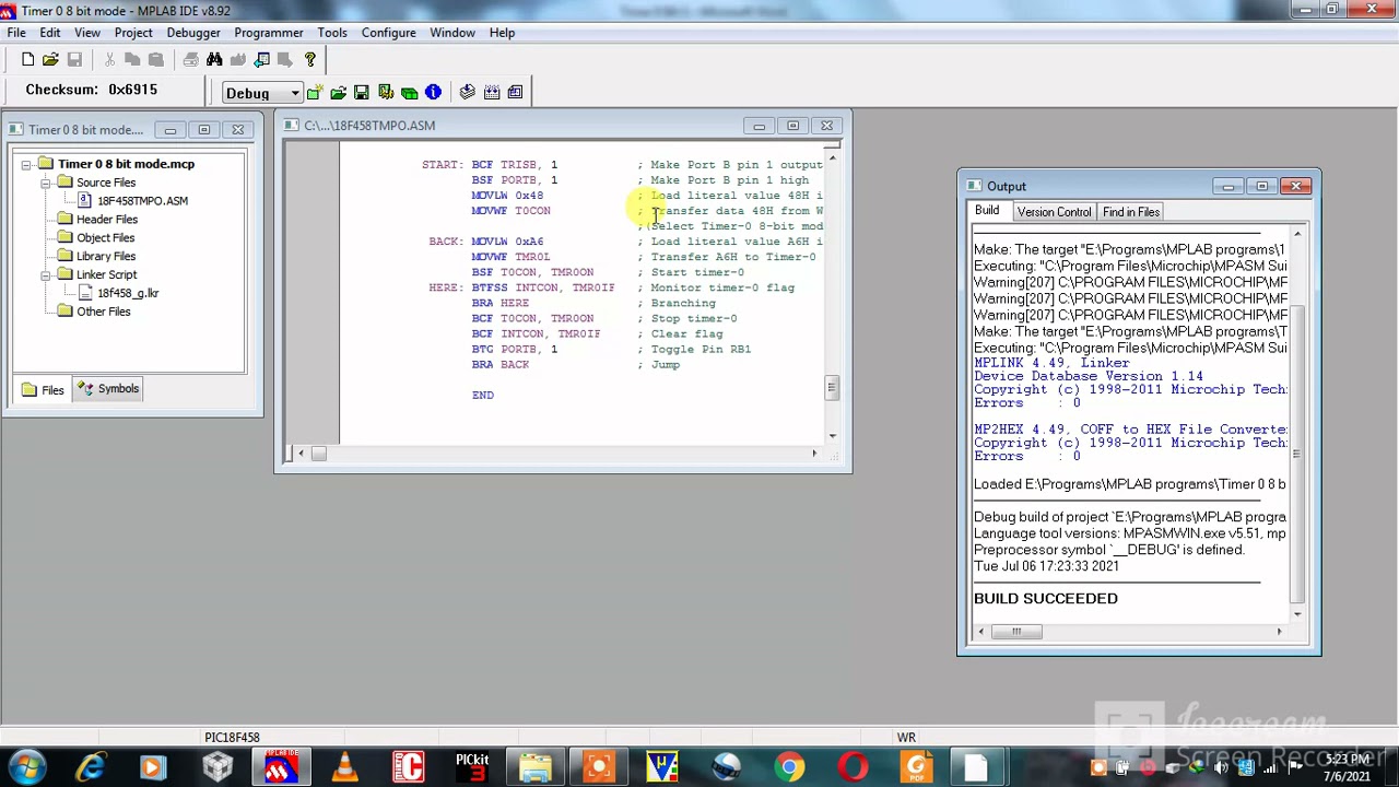 Timer-0 8-bit mode programming of PIC18F458 by MPLAB - YouTube