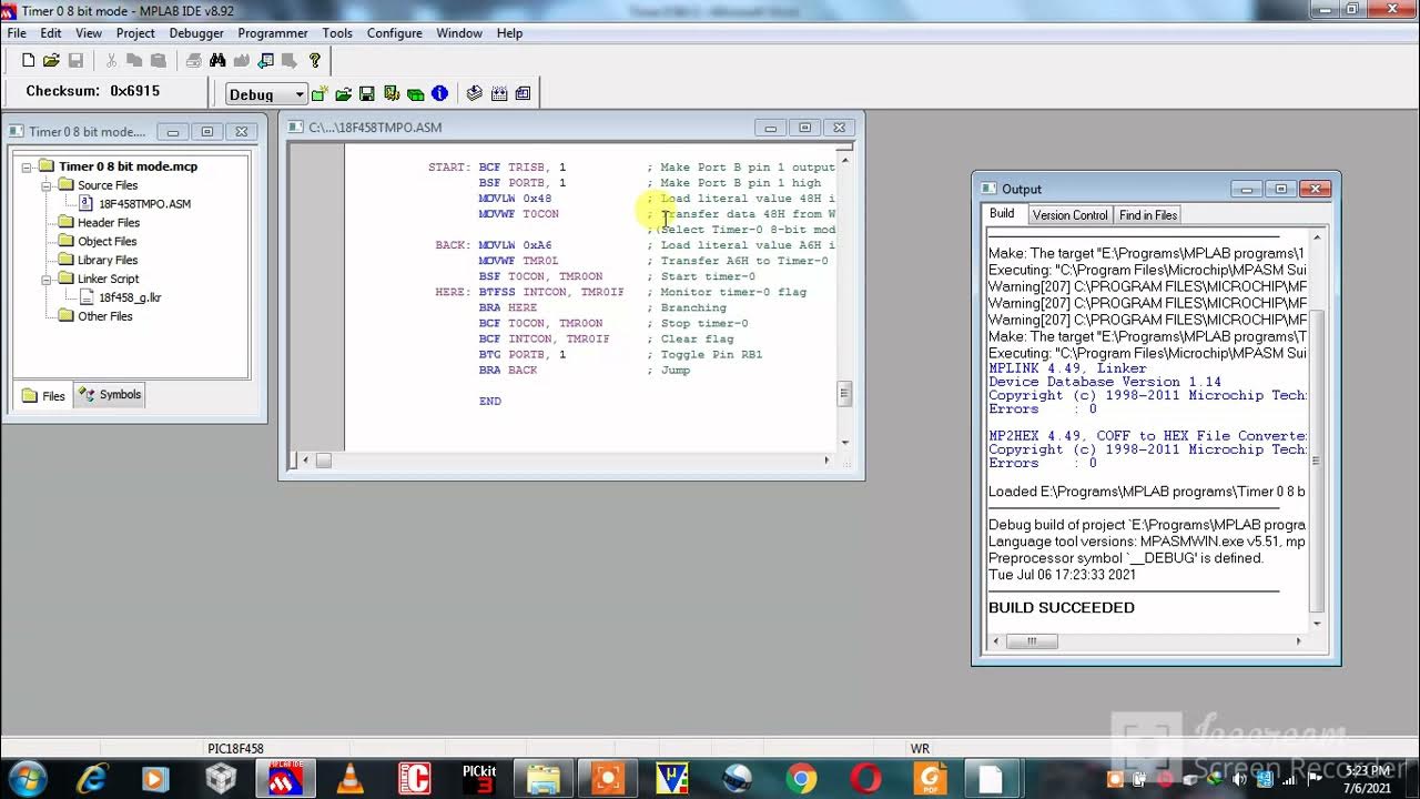 Timer-0 8-bit mode programming of PIC18F458 by MPLAB - YouTube