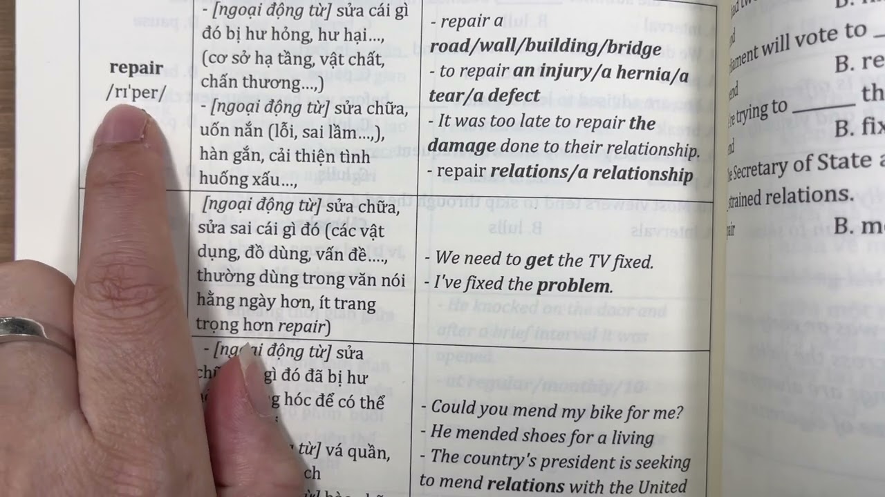 170. TỪ CÙNG TRƯỜNG NGHĨA- repair/mend/fix/amend - YouTube