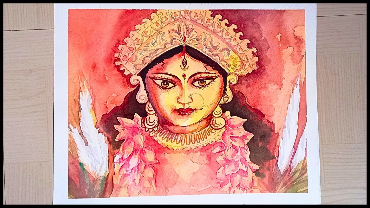 Maa Durga Face Watercolour - YouTube