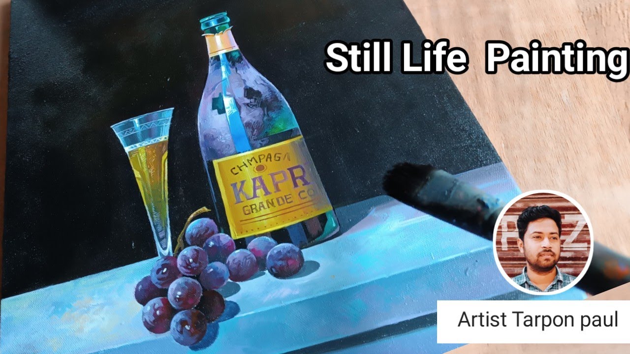 still life acrylic painting tutorial on canvas | still life painting ...