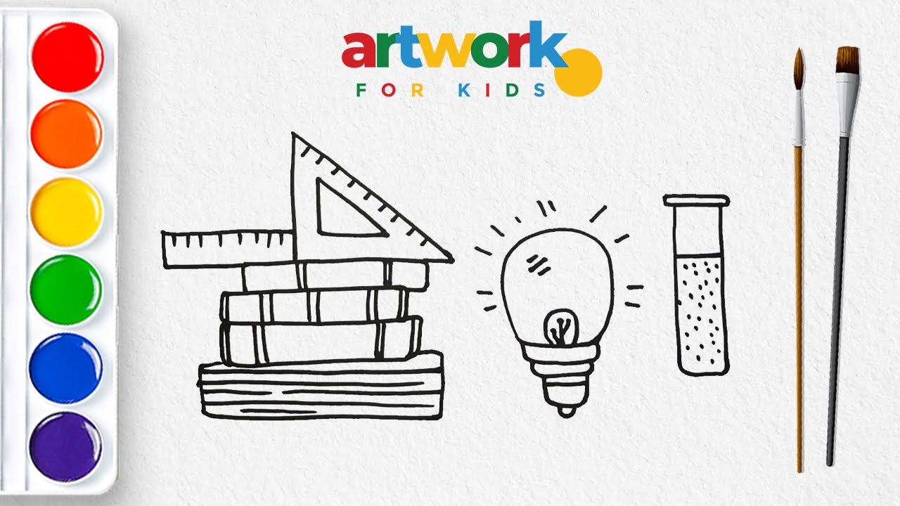 Rulers, Books And All The Study Stationary Items Drawing And Colouring ...