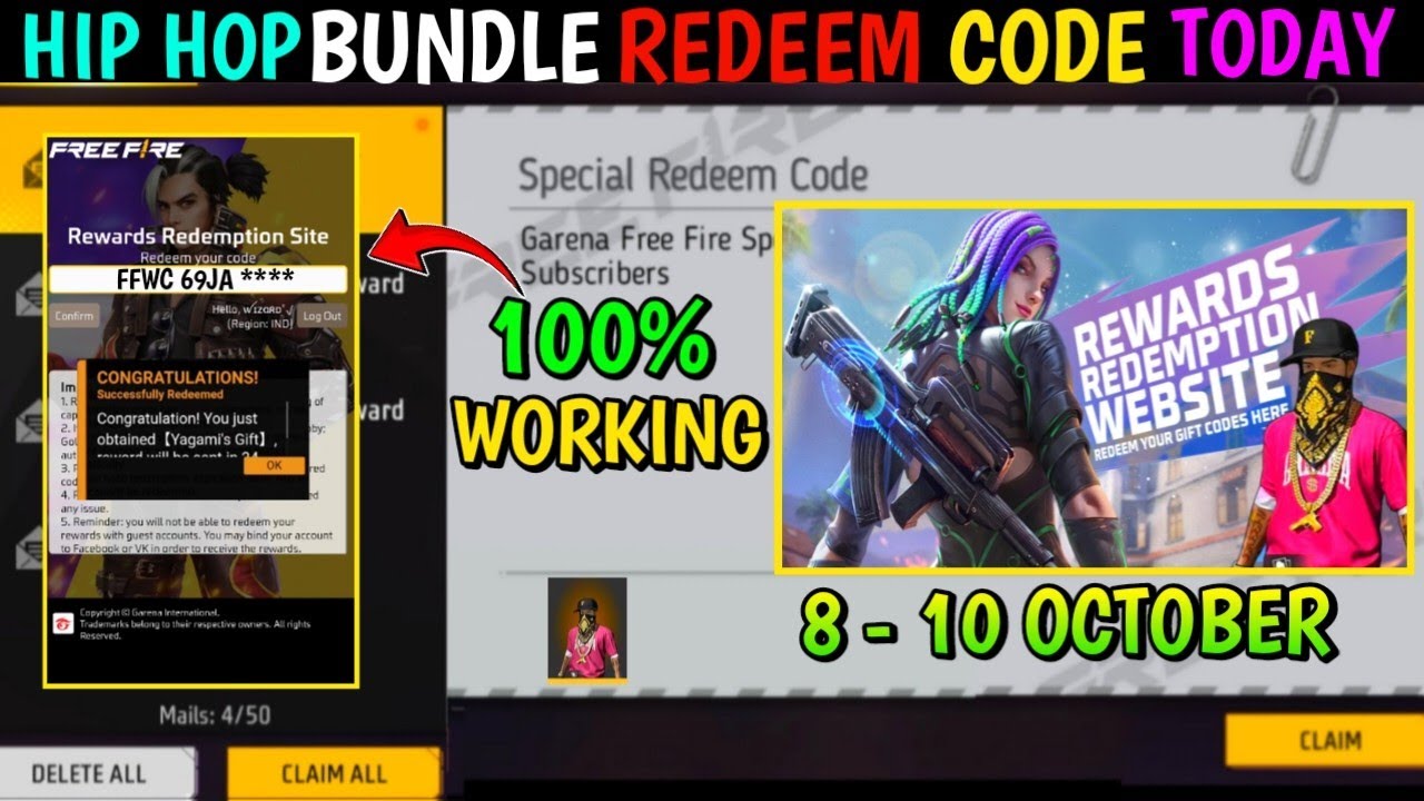 FF KA HIP HOP BUNDLE REDEEM CODE TODAY 8 OCTOBER REWARD 😎 #78 - YouTube