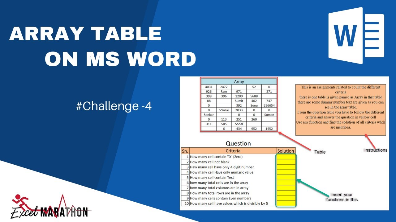How To Create Array Table Shape And Formatting In Word Excelmarathon 8897