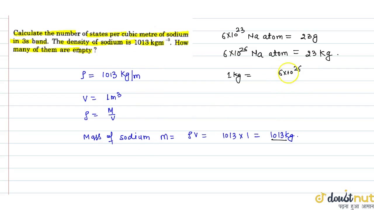 Calculate the number of states per cubic metre of sodium in 3s band ...