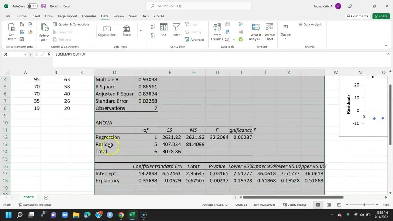 Regression with Data Analysis Toolpak Quick Tutorial - YouTube