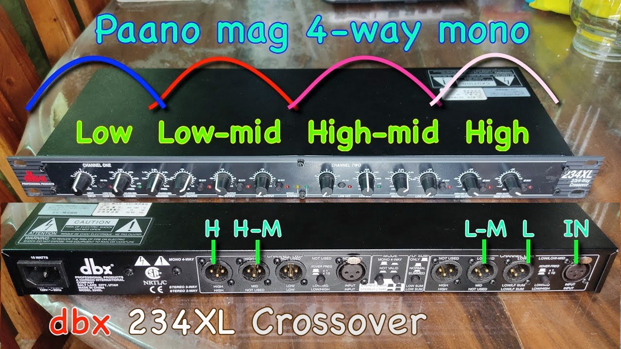 4-way mono crossover connection. Low, Low-mid, High-mid, High. - YouTube