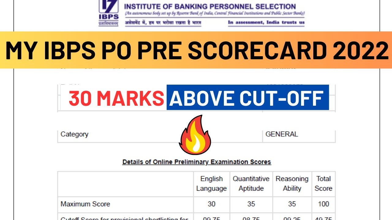 My IBPS PO PRE scorecard 2022. Score 30 marks above cutoff #ibpspo ...