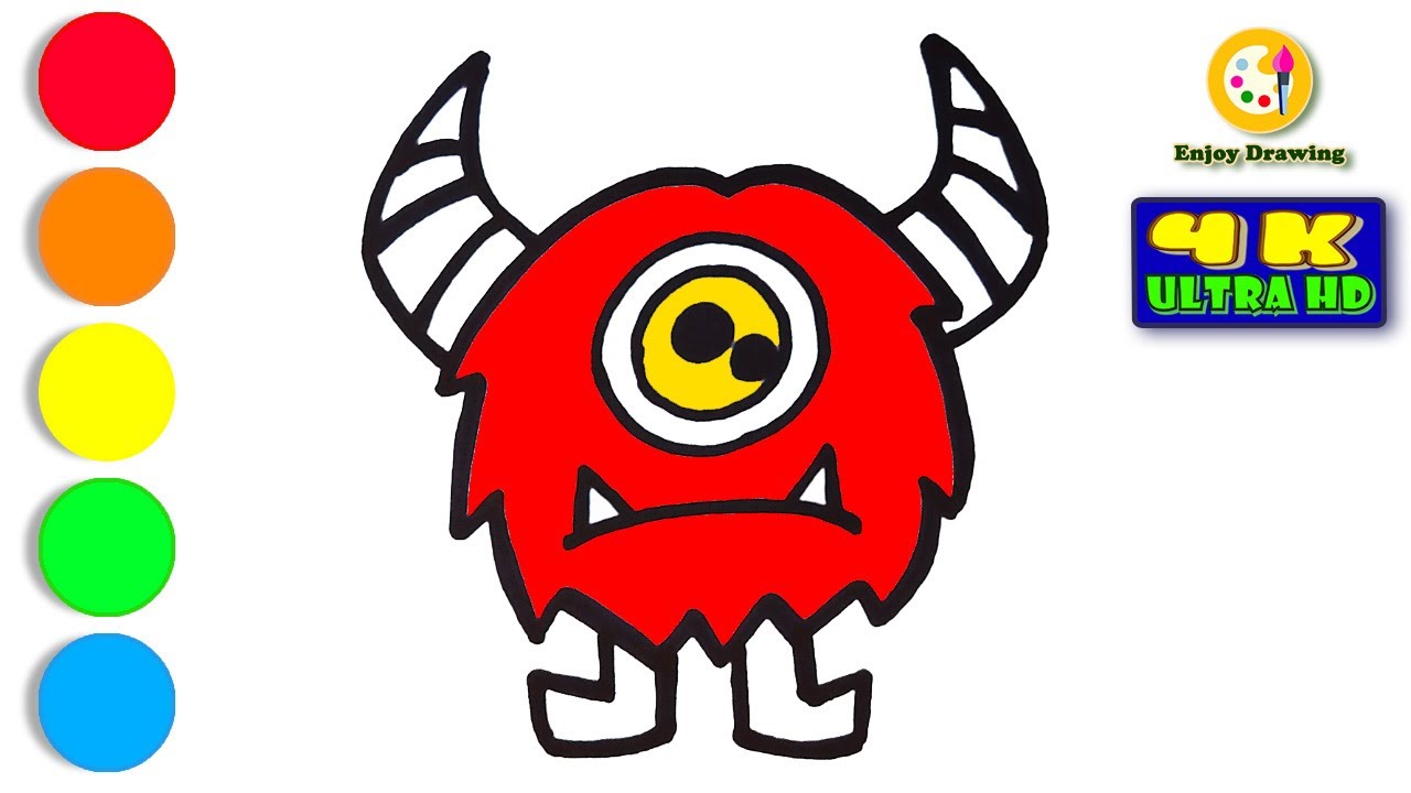 Monster Drawing : How to Draw One Eyed Monster Easy for Kids, Step by ...