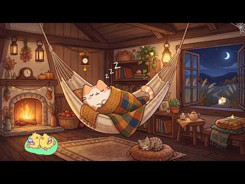 Cozy Autumn Hammock Night Mochi’s 🌙 Lofi Chill for Sleep & Relaxation 🔥 Peaceful Lofi Warm Vibes