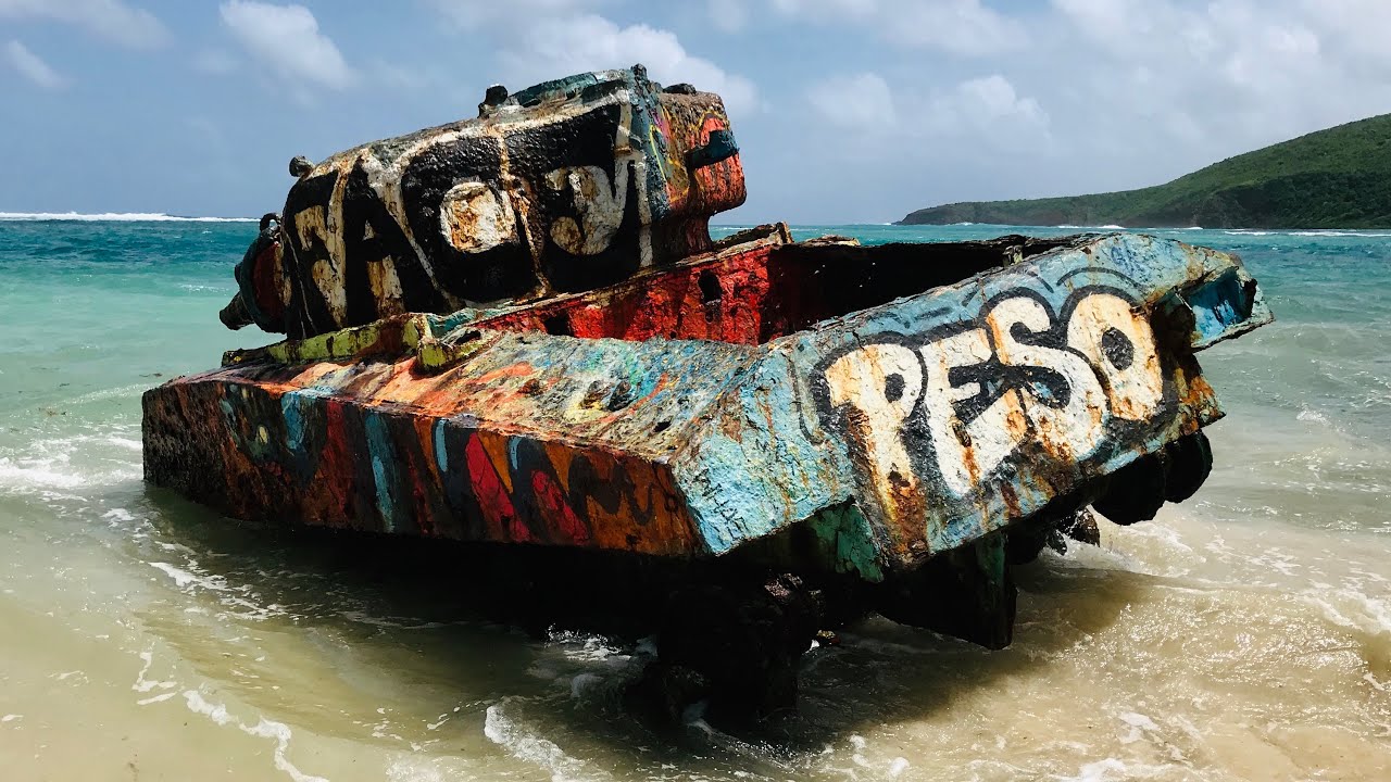 ABANDONED US MILITARY TANK OFF COAST OF CULEBRA, PUERTO RICO FROM ERA ...