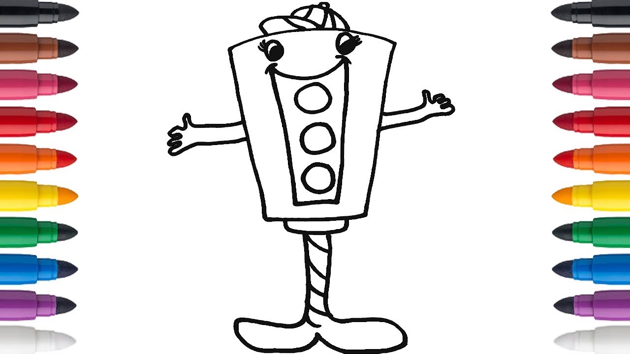 How to draw and color a traffic signal - YouTube